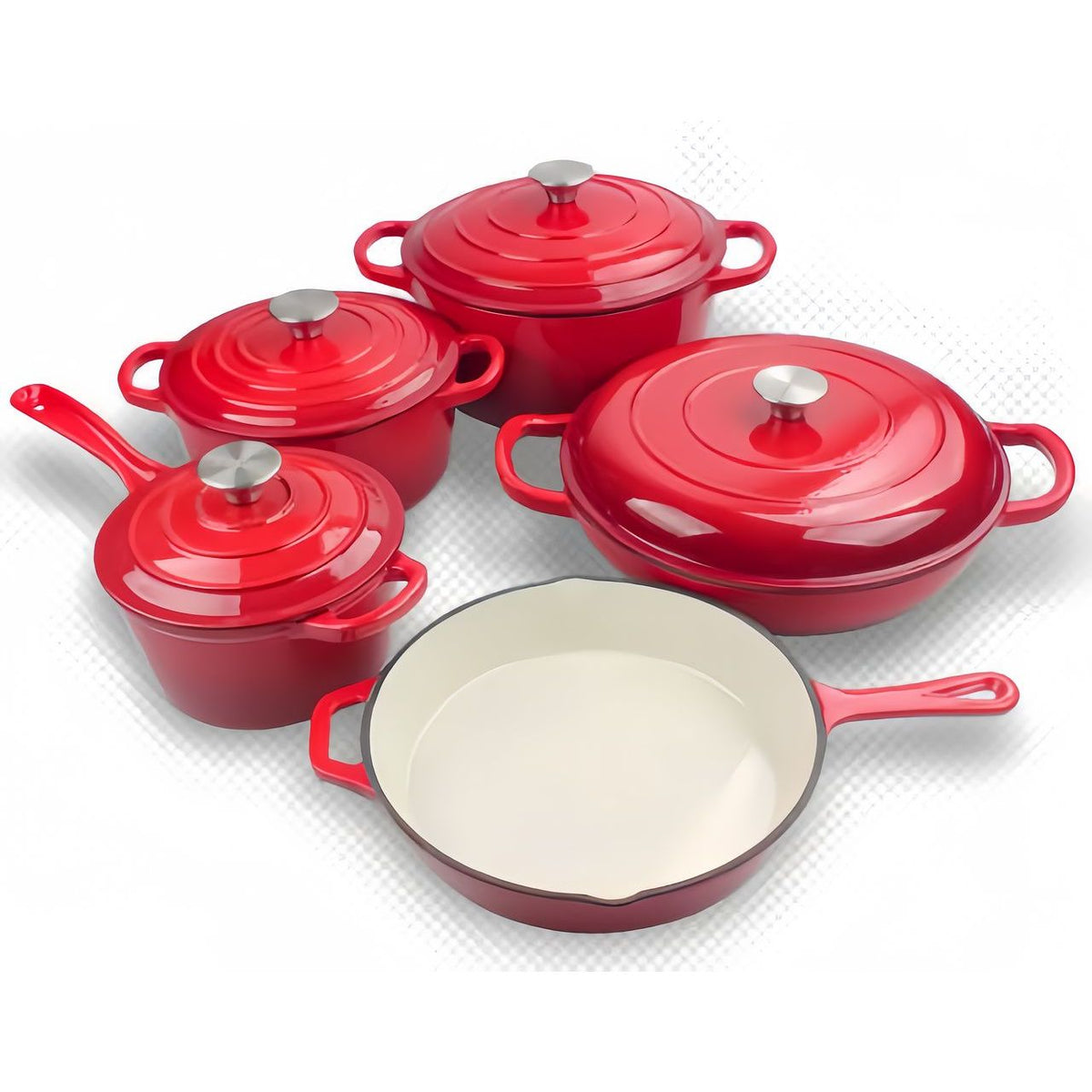 Dutch Oven Cast Iron Cookware Set Glossy RED – Morganhomes
