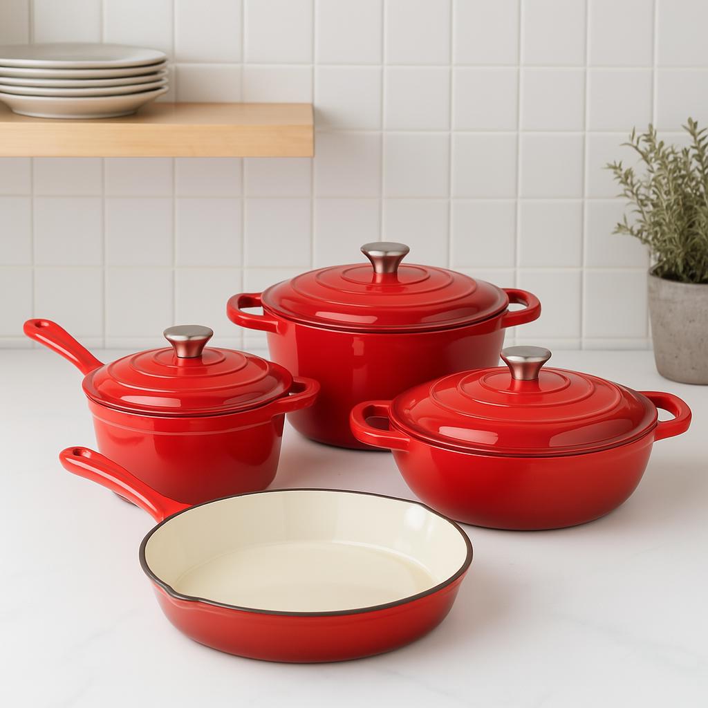 Dutch Oven Cast Iron Cookware Set Glossy RED – Morganhomes